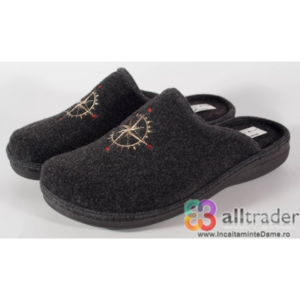 Papuci de casa gri din lana naturala, talpa cu gel si memorie - 191047