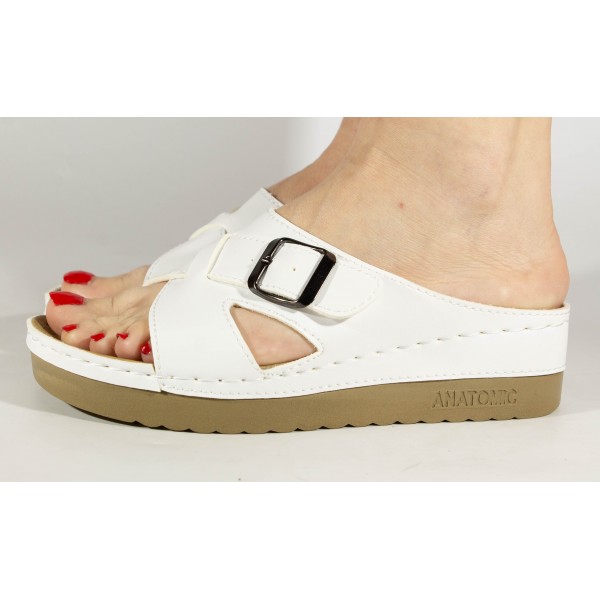 Papuci Medicinali Albi din Piele cu Gel pentru Confort - Model Maria 154002