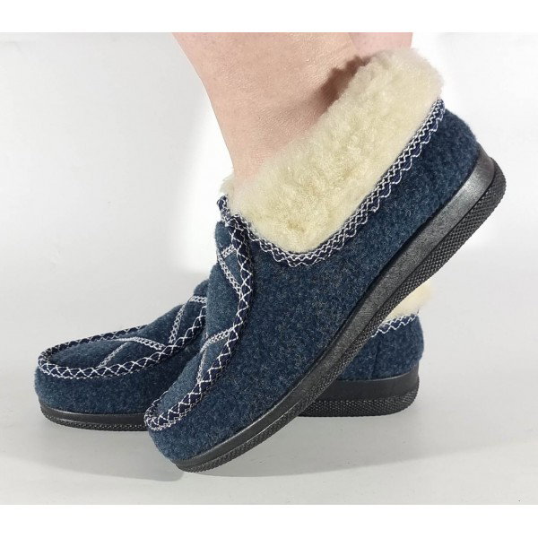Papuci din lana/paslarii bleumarini imblaniti gros 6080