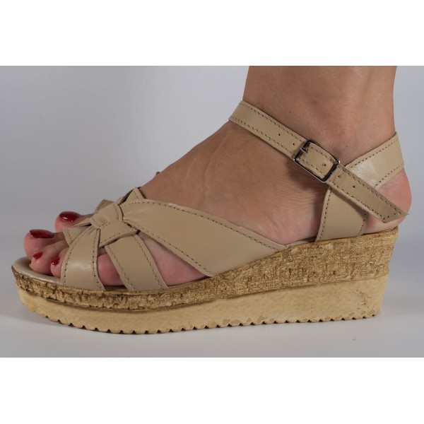 Sandale platforma bej piele naturala SS01